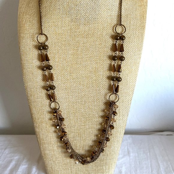 Jewelry | Brown Sparkly Beaded Multi Chain Long Necklace 31 | Poshmark